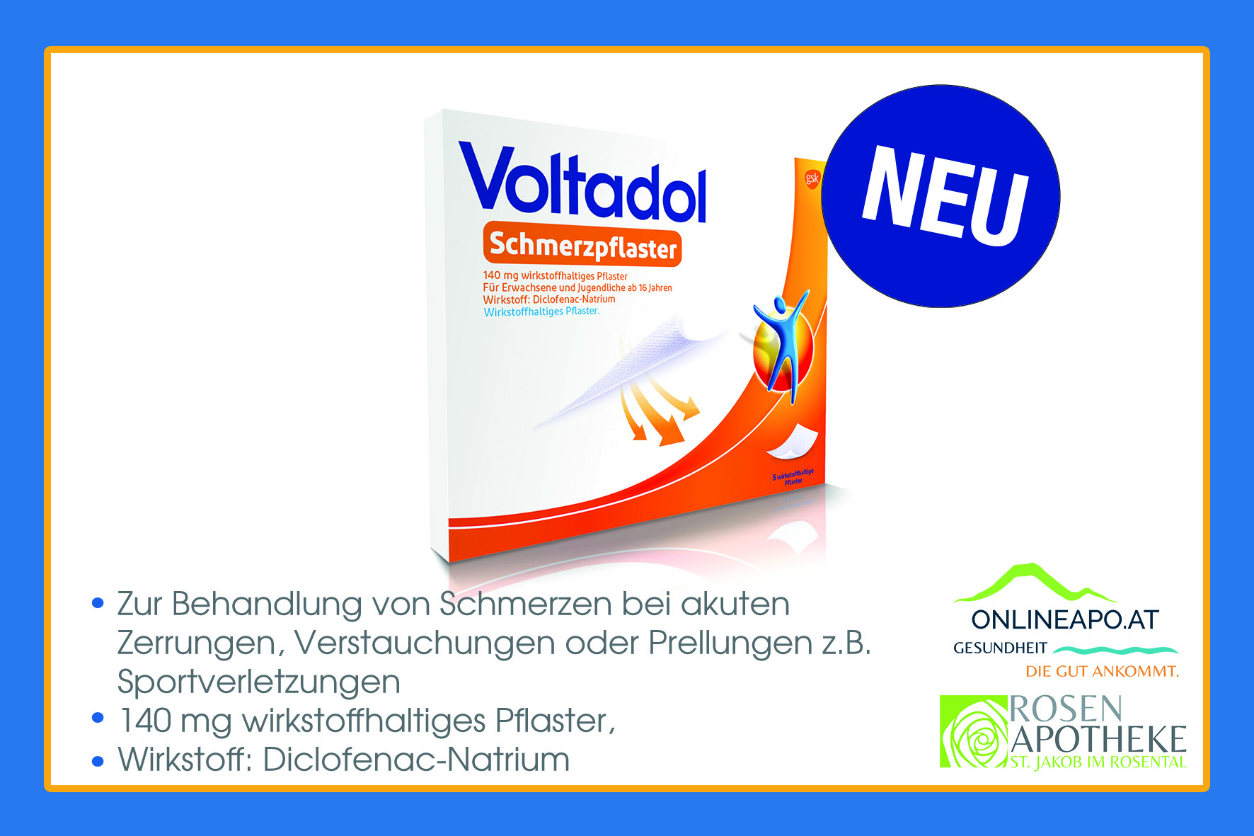 NEU: Voltadol Schmerzpflaster 140 mg wirkstoffhaltiges Pflaster – Rosen ...